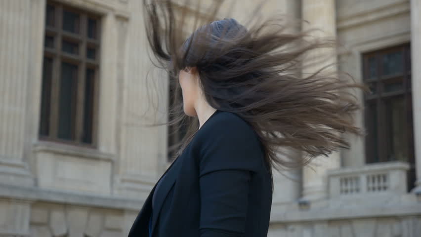 Slow Motion Of City Girl Moving Her Head And Flipping Her Hair That ...