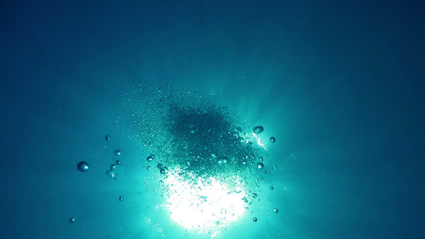 Air Bubbles In Blue Ocean Rising From The Deep. Blue Sea Underwater ...
