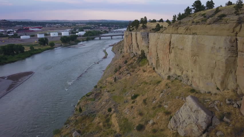 Flying Over River Alongside Rimrock Stock Footage Video (100% Royalty ...