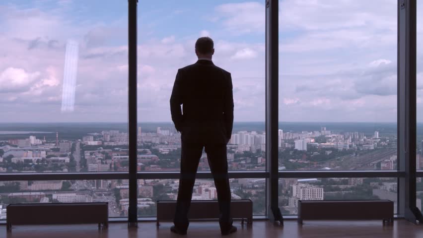 Rear View Of Man In Formal Suites Who Stand In Front Of Panoramic ...