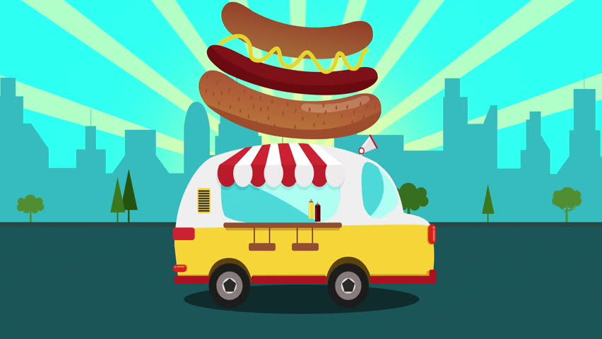 Cartoon Burger Car In The City. Colorful Cartoon Animation Of Funny ...