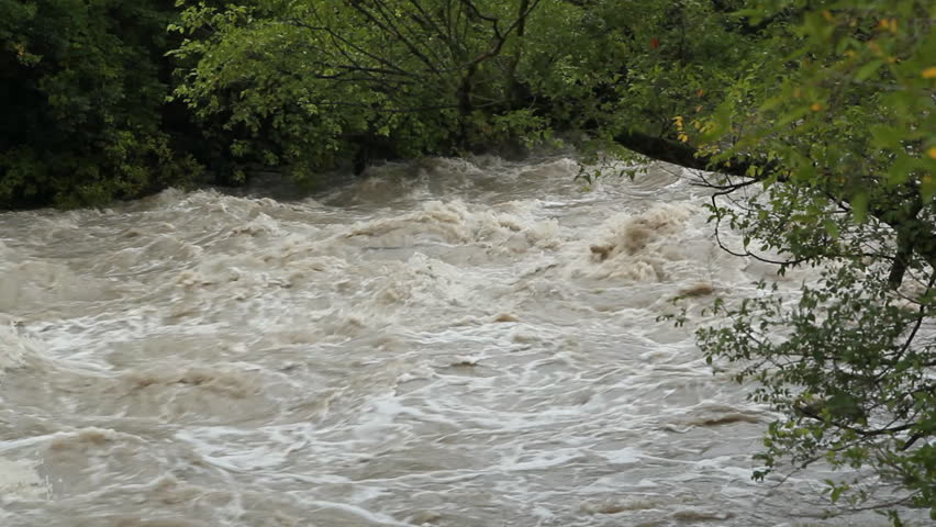Flood River Viewed From Riverbank. Turbulent Water. Rough, Turbulent ...