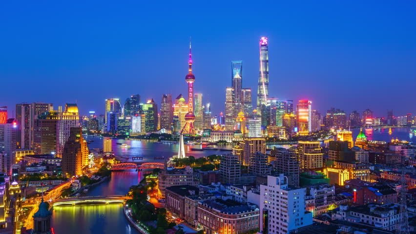 Aerial Hyperlapse Video Of Shanghai At Night Stock Footage Video ...