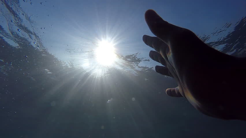 Man Drowning In Deep Sea Water, Hand Asking For Help Sticking Out ...