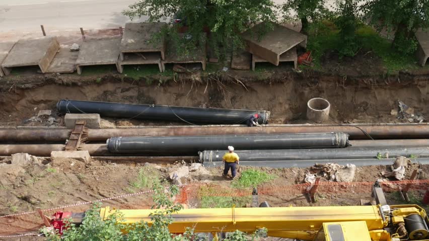 Pipeline Construction and Car, Time Stock Footage Video (100% Royalty ...