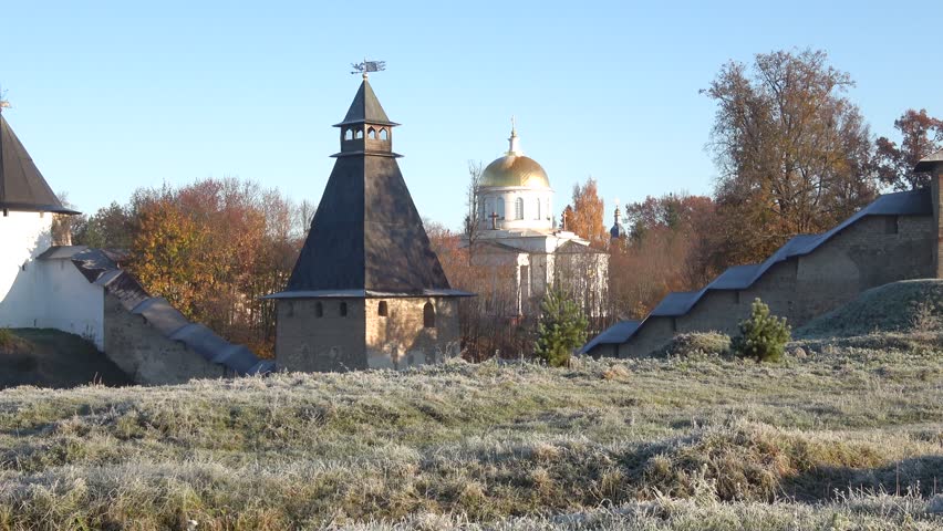 Domes Of The Pskov-Pechersk Monastery, October Morning. Pechory, Russia ...