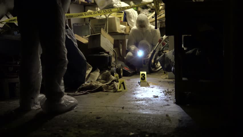 Stock Video Clip of Crime Scene Site Forensics Team Examine Evidence ...