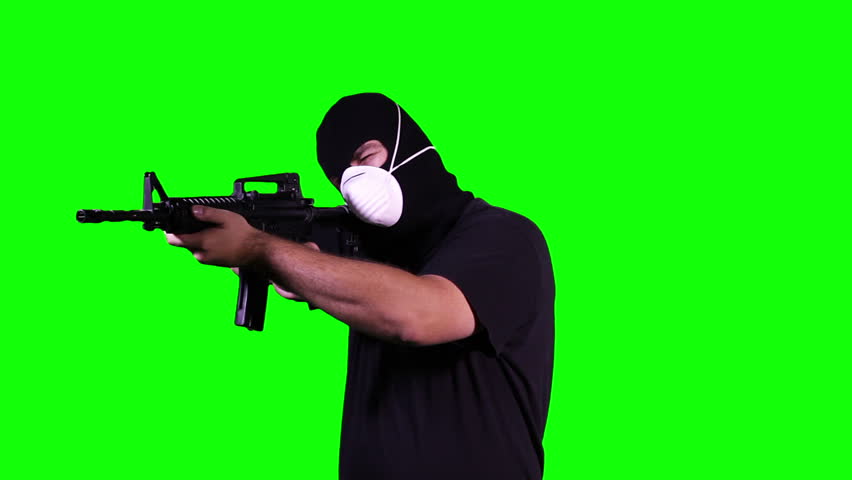 Man In Mask With Gun Action Greenscreen 10 Gun Used : Airsoft Colt M4A1 ...