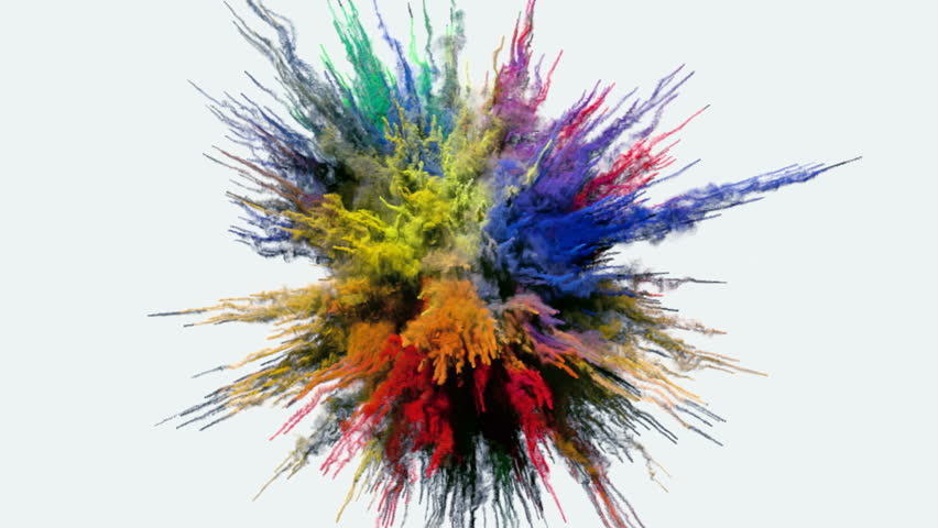Cg Animation Of Powder Explosion With All Primary Colors On White ...