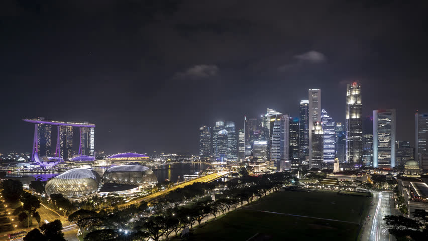 4k UHD Beautiful Time Lapse Of Night Scene At Singapore City Skyline ...