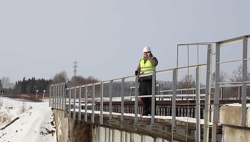 Railroad Workers Take Railway Safety Inspection On The Bridge Stock ...