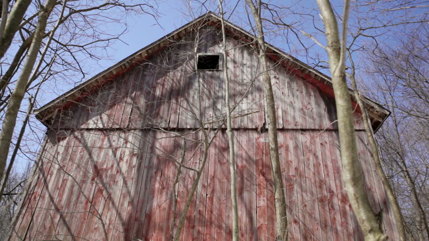 Weathered Red Barn Of An Abandoned 1910 Homestead Hidden In Snowy Woods ...