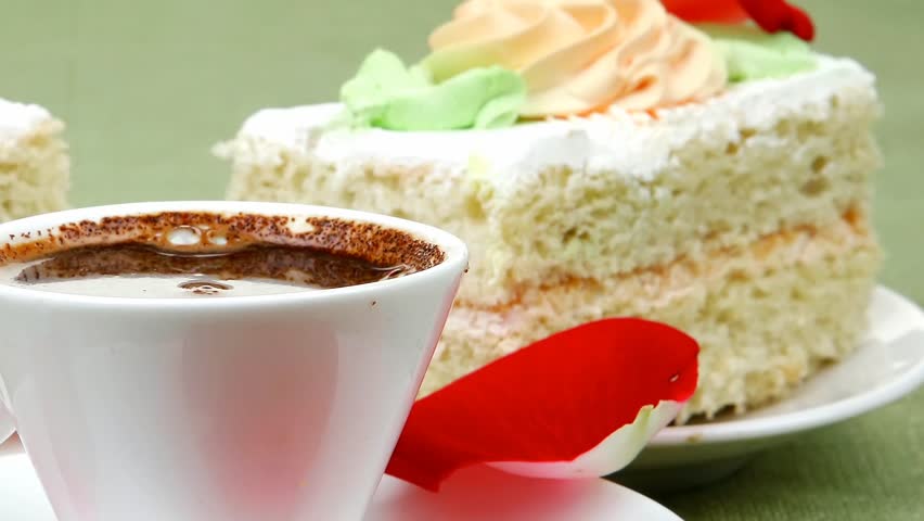Good Morning : Cake With Whipped Cream Served With Black Coffee Cup ...