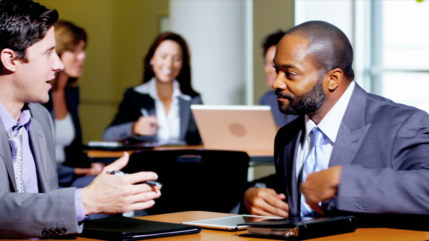 Stock Video Clip of Business interviews meetings being held on atrium ...