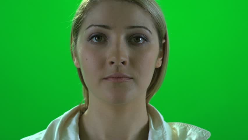 Women Facing Camera. Face Close Up. Isolated Against Green Screen ...