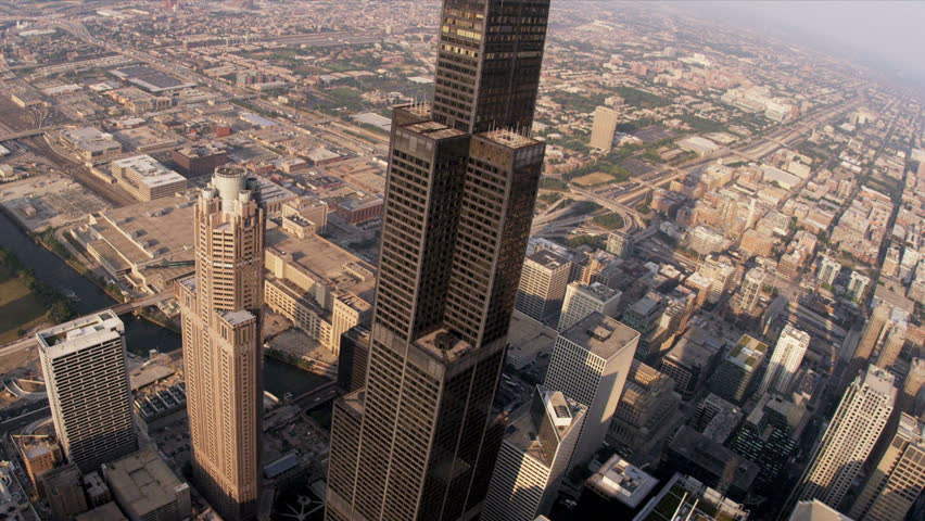 Aerial Cityscape Overhead View Of Chicago Skyscrapers, Trump Tower ...