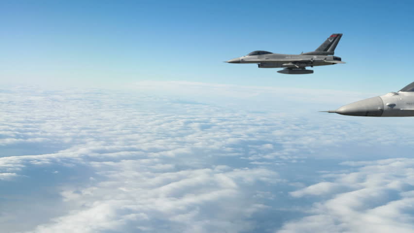 General Dynamics F-16 Fighting Falcon Jet Fighter In Flight. Recorded ...
