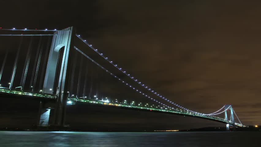 Verrazano-narrows Bridge Night Time Lapse Stock Footage Video (100% ...