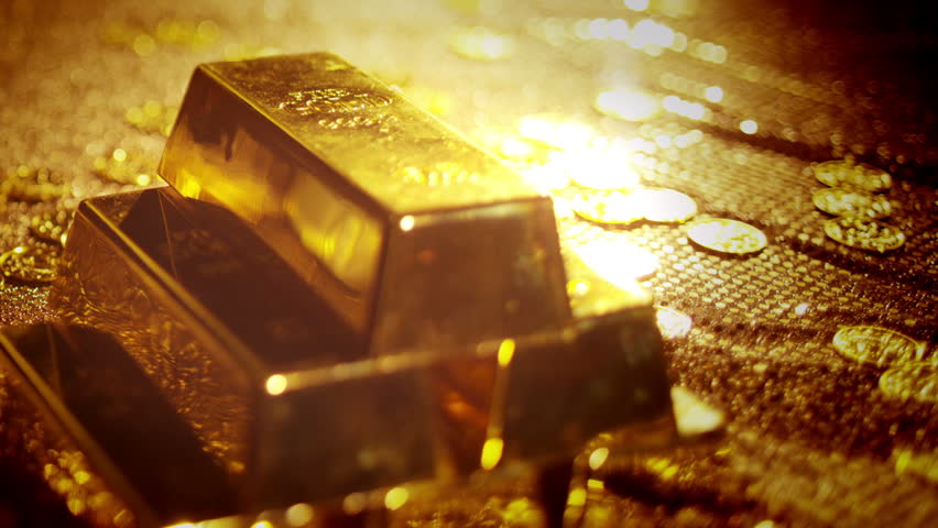 Gold Bars, Coins And Riches. A Scene Of Cluttered Treasure And Diamonds ...