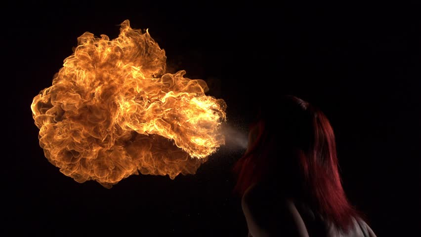 Stock Video Clip of Fire performer blowing fire shooting with high ...