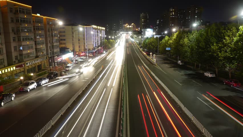 ATLANTA GEORGIA, FEBRUARY 16, 2014: Flowing Traffic Night Time Lapse On ...