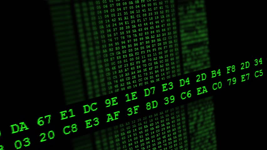 Green Hexadecimal Code Running Up A Computer Screen. Green Digits ...