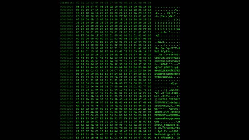 Green Hexadecimal Code Running Up A Computer Screen Green Digits Close Up Shot Stock Footage 