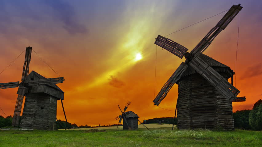 Stock Video Clip of Old windmills on sky background. Ultra HD ...