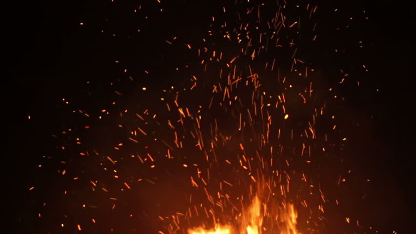 Large Fire Burning At Night With Smoke And Sparks Rising. Stock Footage ...