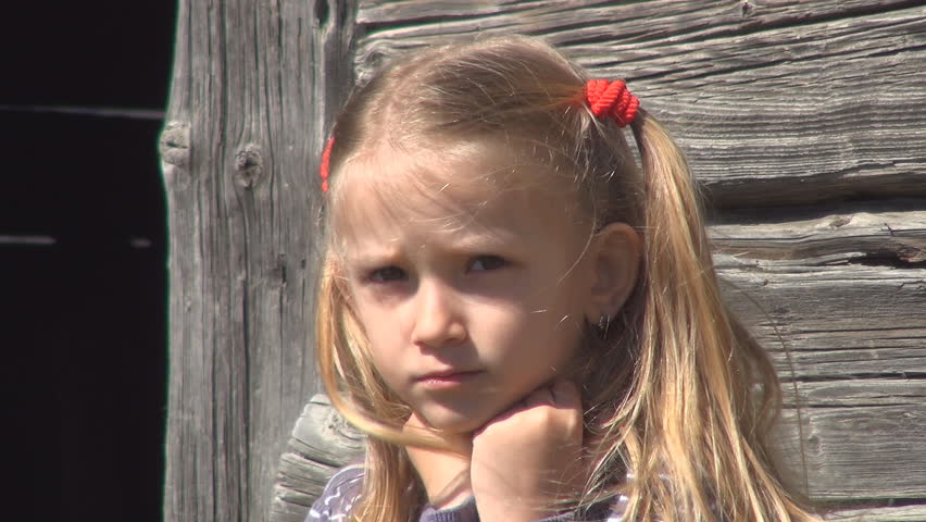 Sad Face Little Girl, Close Up Of Pensive Sulky Or Angry Child Sitting ...