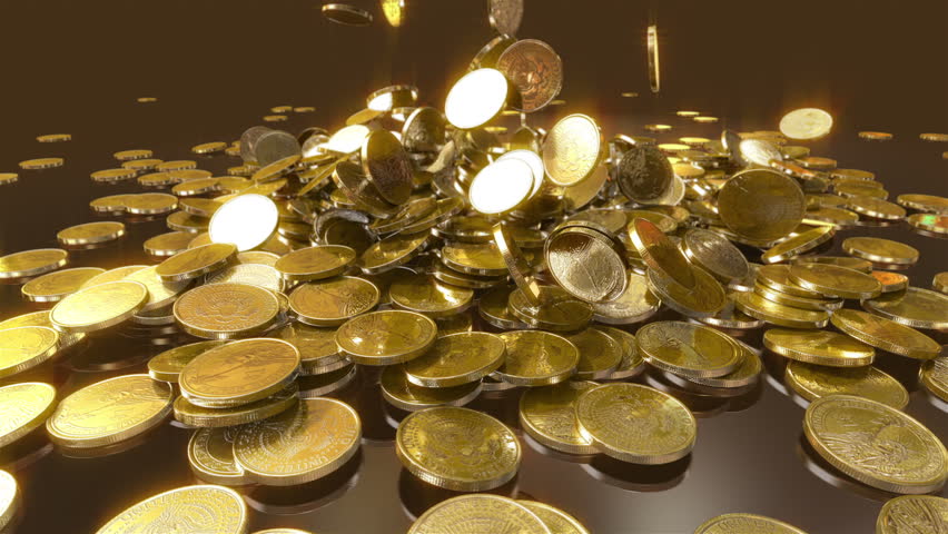 Coins Fall In Slow Motion. High Quality Dollar Coins Falling ...