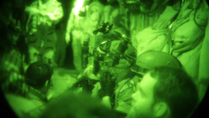 Night Vision: Soldiers Walk Toward Chinook Helicopter Stock Footage ...