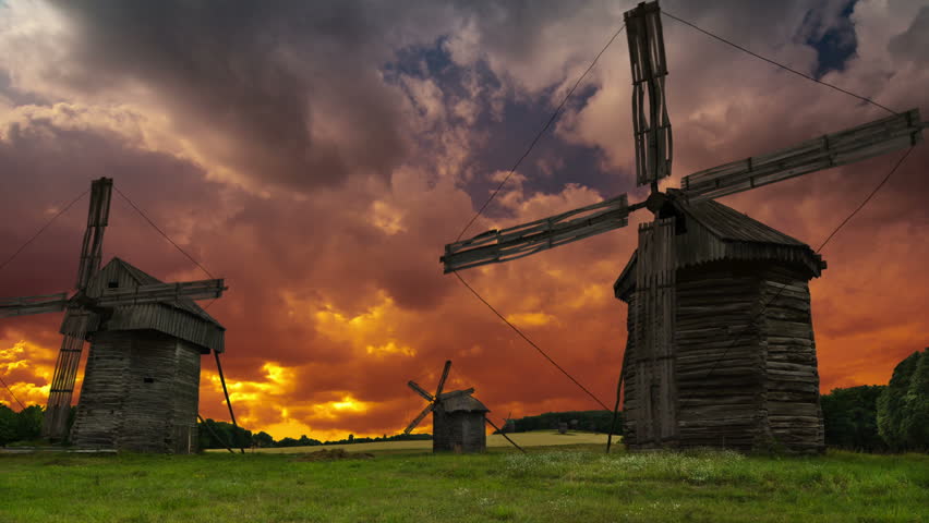Stock video of old windmills on sky background. ultra | 6411653 ...