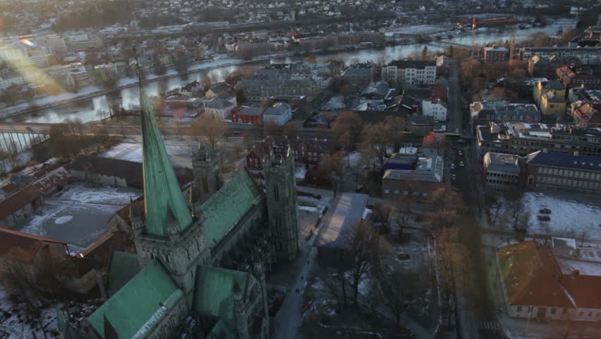 Trondheim, Norway, January 2014 Aerial Stock Footage Video (100% ...