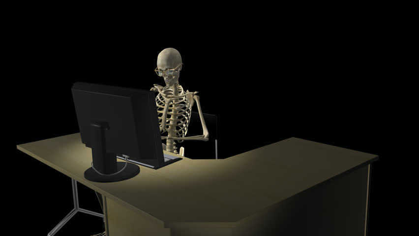 Skeleton Working On Computer - Front Side - Close Short Angle - Alpha ...