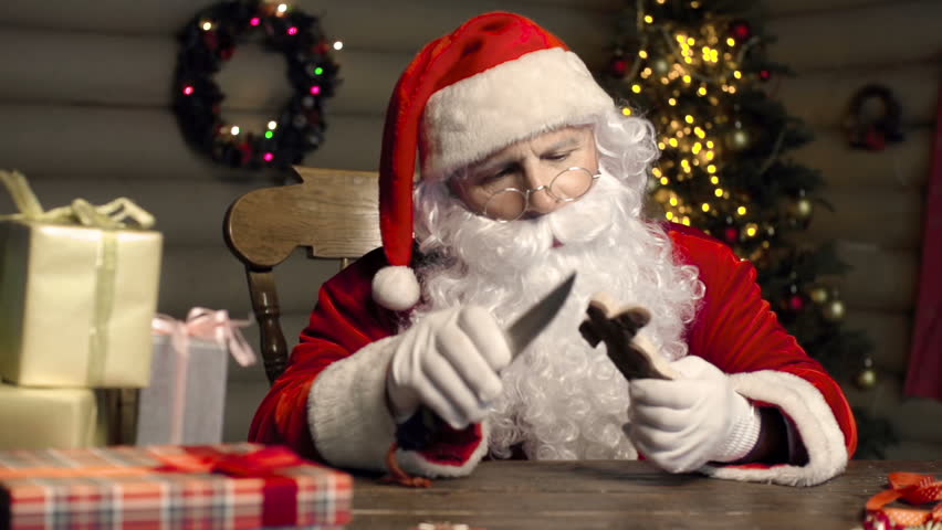 A Fake Santa Claus Shows His Gifts Under The Tree. Vintage Textures ...