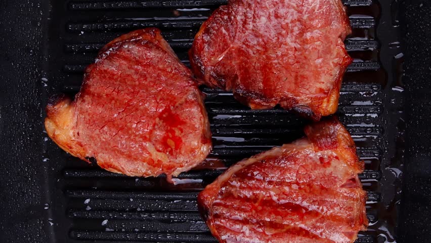 Fresh Grilled Bloody Beef Steaks Stock Footage Video (100% Royalty-free ...