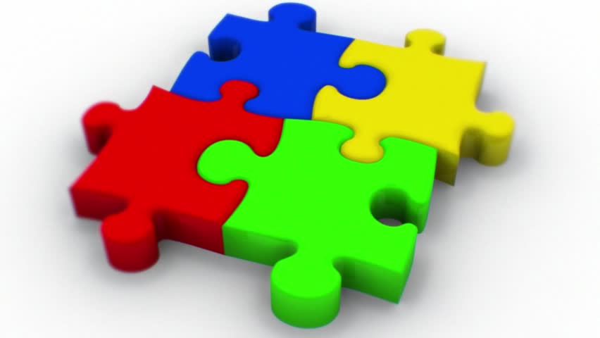 Jigsaw Puzzle Assembly. 3D Animation And Gradient Background. Colorful ...