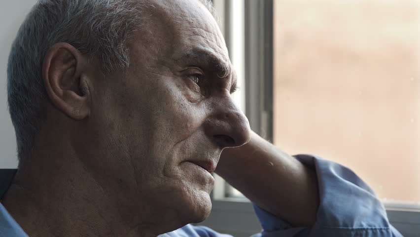 Thoughtful Old Man Sitting Alone Near A Window Pensive Aged Man Sad