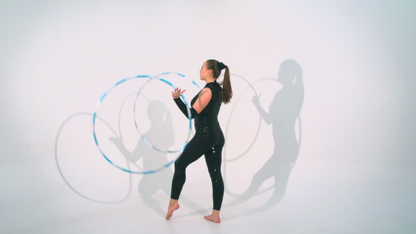 Spinning Acrobat Beautiful Hula Hoops In Slow Motion Stock Footage ...